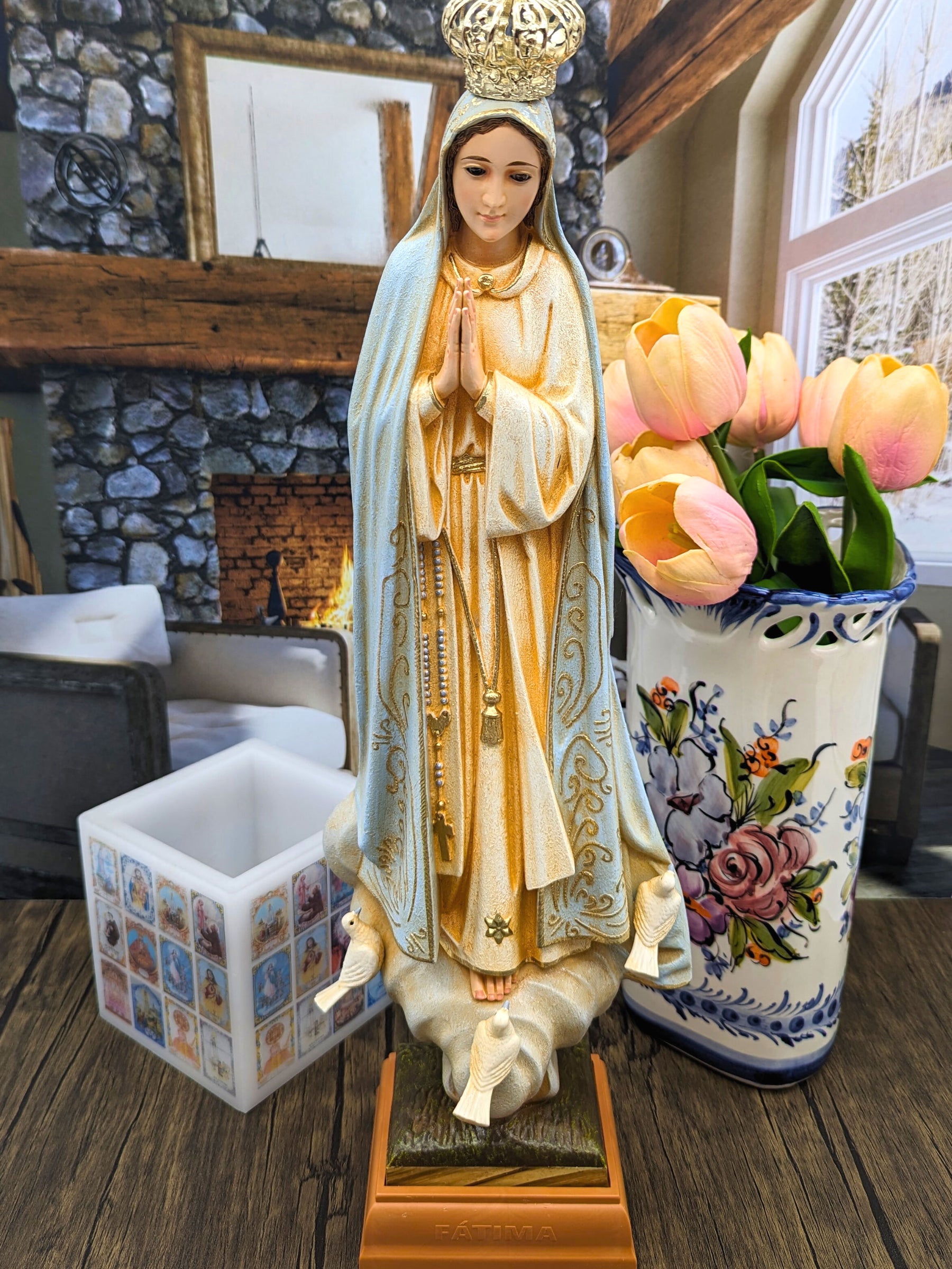 19 Inch Our Lady of Fatima Statue with Blue Cloak - Made in Portugal ...